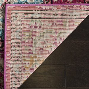 SAFAVIEH Monaco Collection Area Rug - 6'7" Square, Pink & Multi, Boho Chic Medallion Distressed Design, Non-Shedding & Easy Care, Ideal for High Traffic Areas in Living Room, Bedroom (MNC243D)