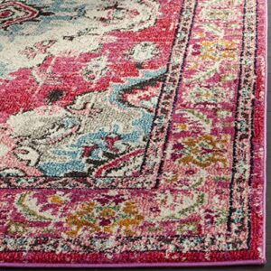 SAFAVIEH Monaco Collection Area Rug - 6'7" Square, Pink & Multi, Boho Chic Medallion Distressed Design, Non-Shedding & Easy Care, Ideal for High Traffic Areas in Living Room, Bedroom (MNC243D)