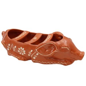 traditional portuguese clay terracotta sleeping pig sausage roaster, made in portugal pottery