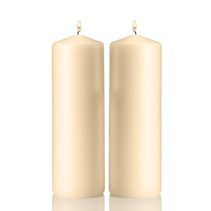 light in the dark ivory pillar candles - set of 2 unscented candles - 9 inch tall, 3 inch thick - 90 hour clean burn time