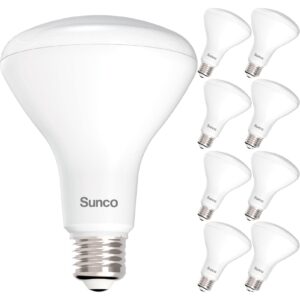 sunco 8 pack br30 led bulbs, indoor flood lights cri93 11w equivalent 65w 3000k white 850 lumens, e26 base, 25000 lifetime hours interior home dimmable recessed can light bulbs ul