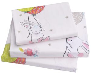 j-pinno cute cartoon rabbit bunny 100% cotton 3 pieces twin sheet set for kids girls children flat sheet + fitted sheet + pillowcase bedding decoration gift set