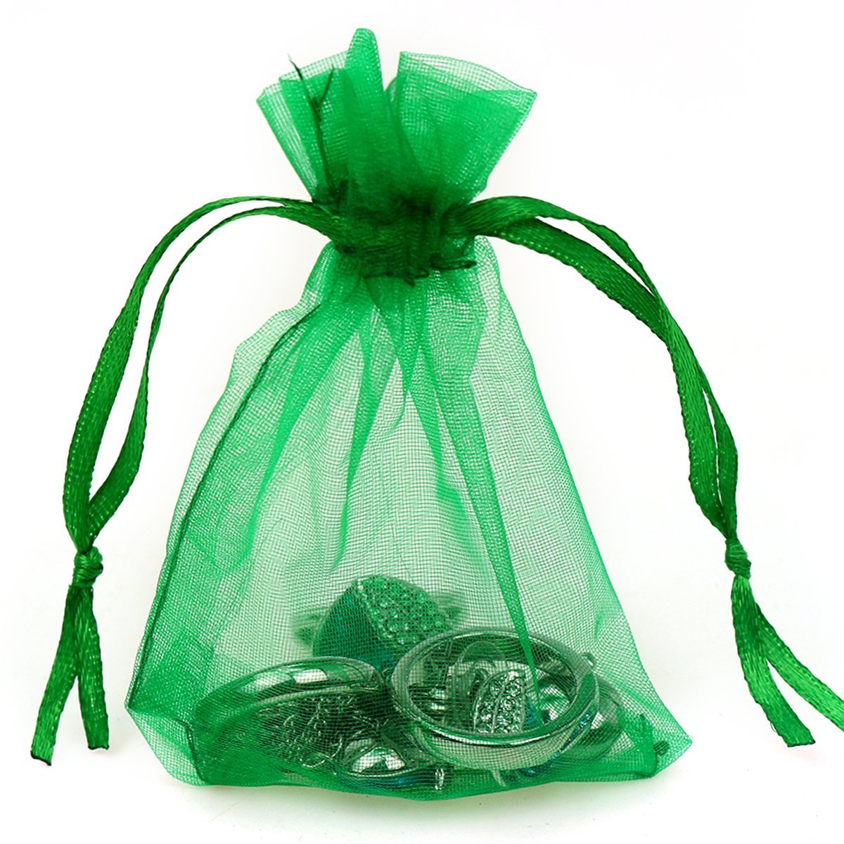 Akstore 100PCS 4x6inch (10x15cm) Drawstring Organza Jewelry Favor Pouches Wedding Party Festival Gift Bags Candy Bags (Green)