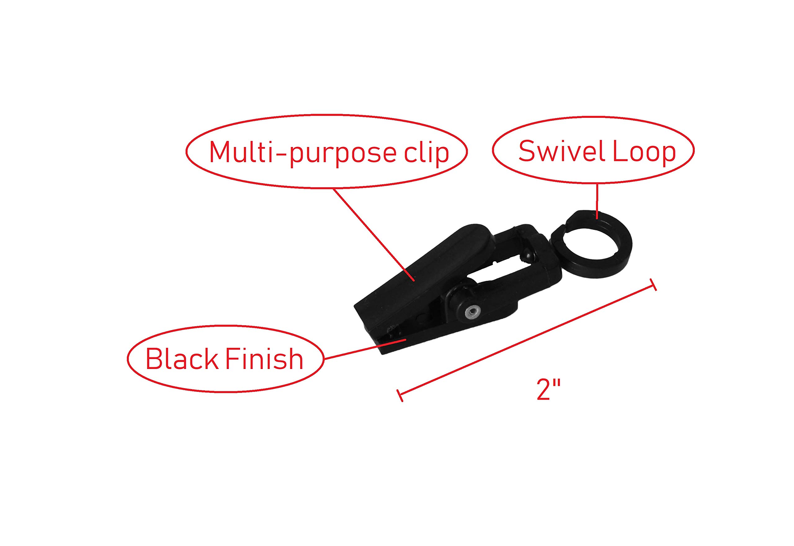 NAHANCO CC2B Plastic Swivel Rotating Clever Clip, 2”, Black (Pack of 100)