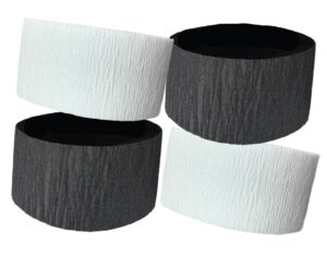 black and white crepe paper streamers (2 rolls each color) made in usa!