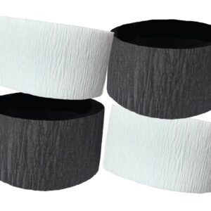 BLACK and WHITE Crepe Paper Streamers (2 Rolls Each Color) MADE IN USA!