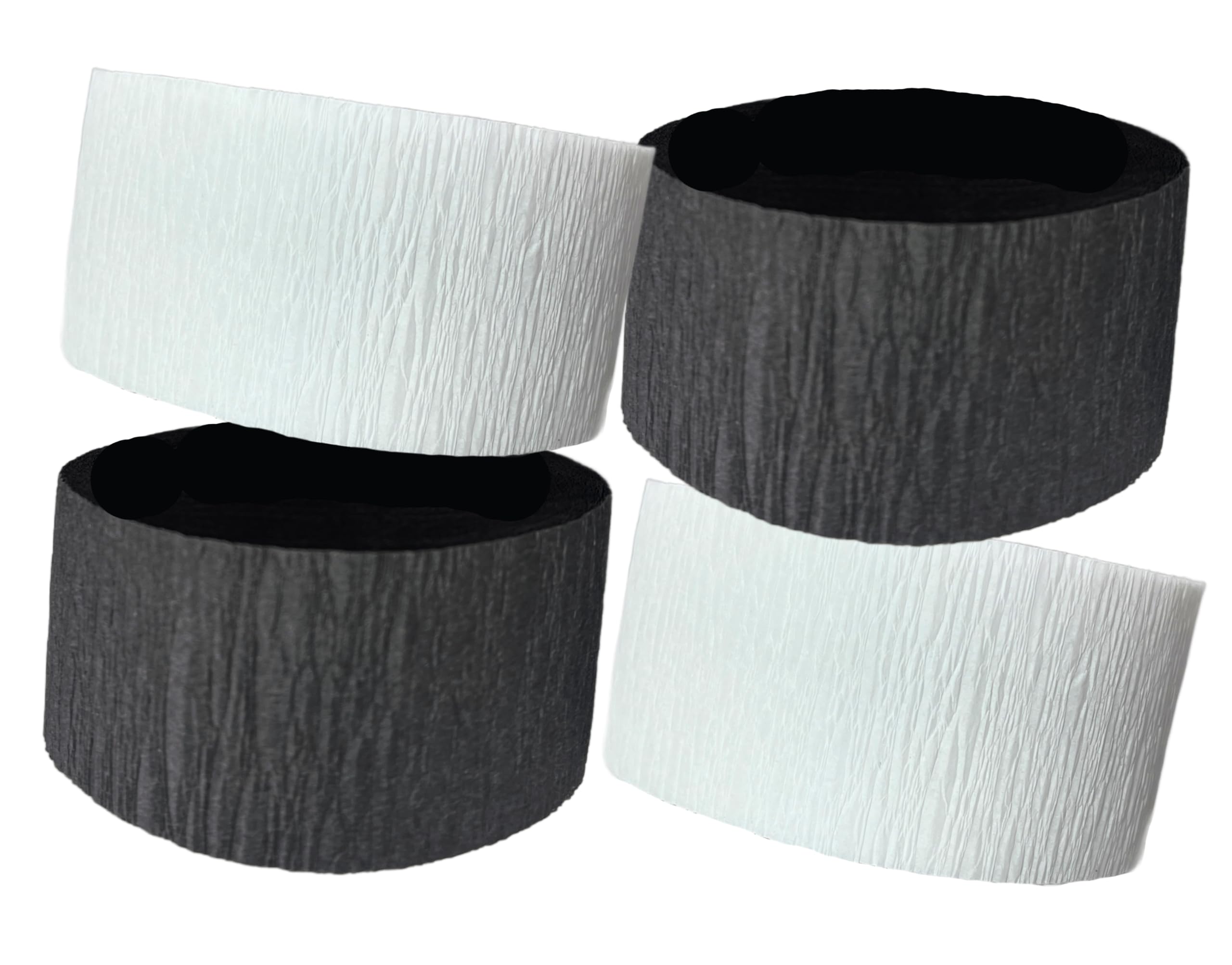 BLACK and WHITE Crepe Paper Streamers (2 Rolls Each Color) MADE IN USA!