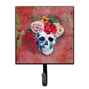 caroline's treasures bb5130sh4 day of the dead red flowers skull leash or key holder, wall hooks, key hooks holder, coat rack wall mount, coat hooks, hooks for hanging keys, towels, aprons, leashes,