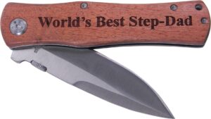 world's best step-dad folding pocket knife with pocket clip - (wood handle)