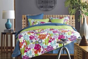 creative watercolor floral 3pc print duvet cover set, 100% cotton, full/queen