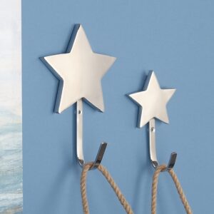 Deco 79 90882 Stainless Steel Star Wall Hooks (Set of 2), 6" x 9", Silver