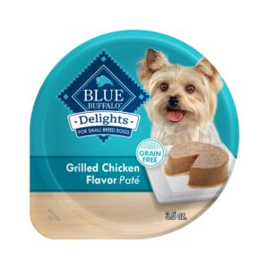 blue buffalo delights natural adult small breed wet dog food cups, pate style, grilled chicken flavor in savory juice 3.5-oz (pack of 12)