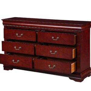 Acme Louis Philippe Rectangular Wood 6-Drawer Dresser in Cherry