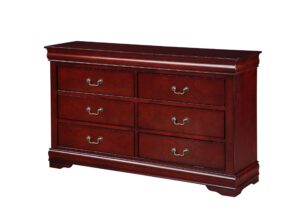 acme louis philippe rectangular wood 6-drawer dresser in cherry