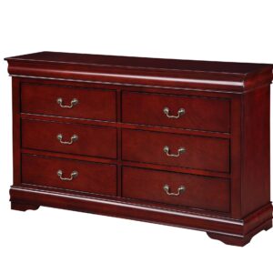 Acme Louis Philippe Rectangular Wood 6-Drawer Dresser in Cherry