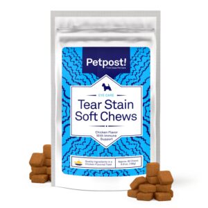 petpost | tear stain remover chicken flavored soft chews - delicious chicken treat & eye stain supplement for dogs - natural treatment for tear stains on white fur angels 90 ct.