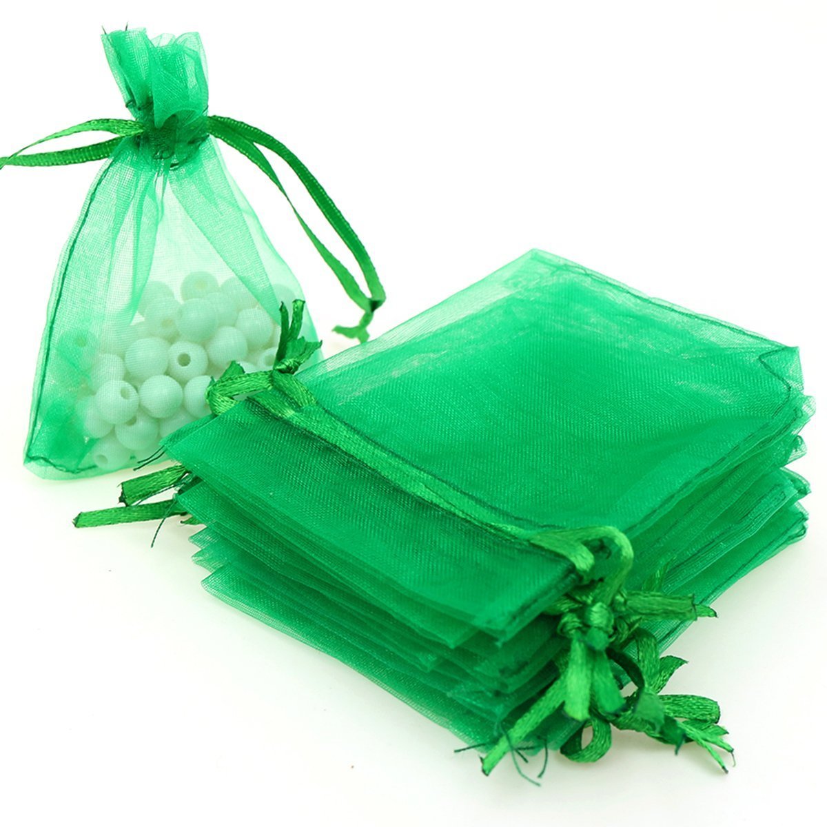 Akstore 100PCS 4x6inch (10x15cm) Drawstring Organza Jewelry Favor Pouches Wedding Party Festival Gift Bags Candy Bags (Green)