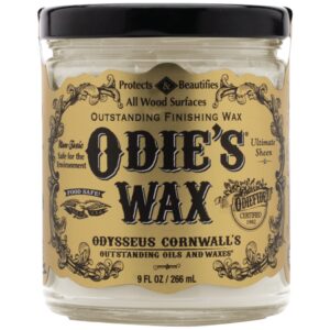 odie's wax •super hard wax for wood •works with odie's oil •odie's super duper oil and odie's wood butter for extra lustrous sheen •protection and durability •9 ounce glass jar