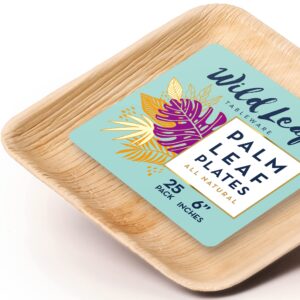 disposable palm leaf plates 6 inch / 25 pack. all natural compostable, biodegradable and eco friendly dessert party plates - comparable to bamboo or wood - great for outdoor parties, weddings and bbqs