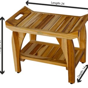 EcoDecors, 24 inch, Natural Wood, Teak Shower Bench, Shower Stool Wood, Wood Shower Chair, LiftAide Arms, Bathroom Bench Seat, Shower Bench Waterproof