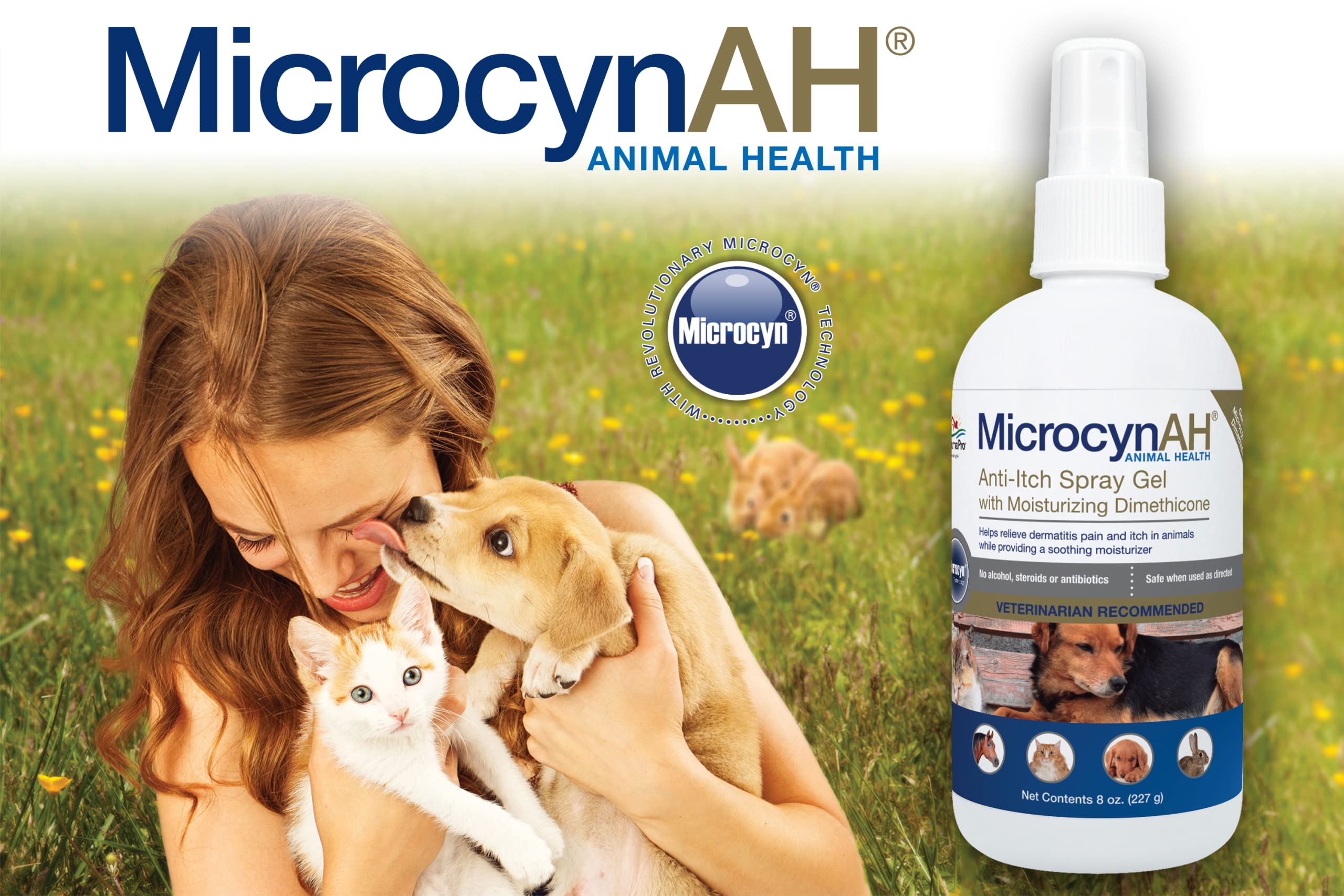 MicrocynAH Anti-Itch Spray Gel with Moisturizing Dimethicone for Dogs| Non-Toxic Spray Formulated to Sooth | Veterinarian Recommeneded Non-Toxic Formula | 8oz