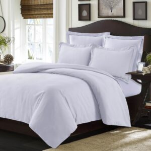 tribeca living queen duvet cover set, soft plain bed set wrinkle resistant bedding, microfiber, includes one duvet cover and two sham pillowcases, durable bedding 110 gsm, valencia/white