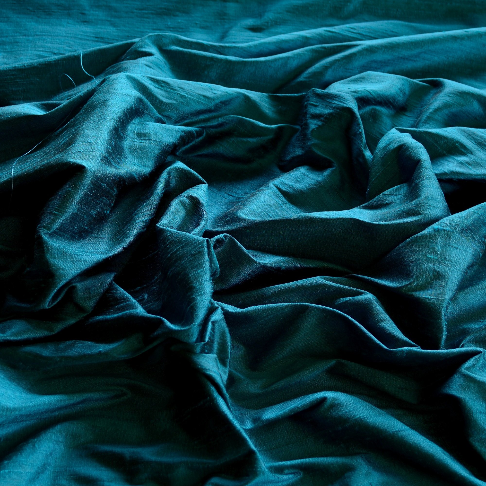 54" Wide - Iridescent Teal Blue Dupioni Silk, 100% Silk Fabric, by The Yard