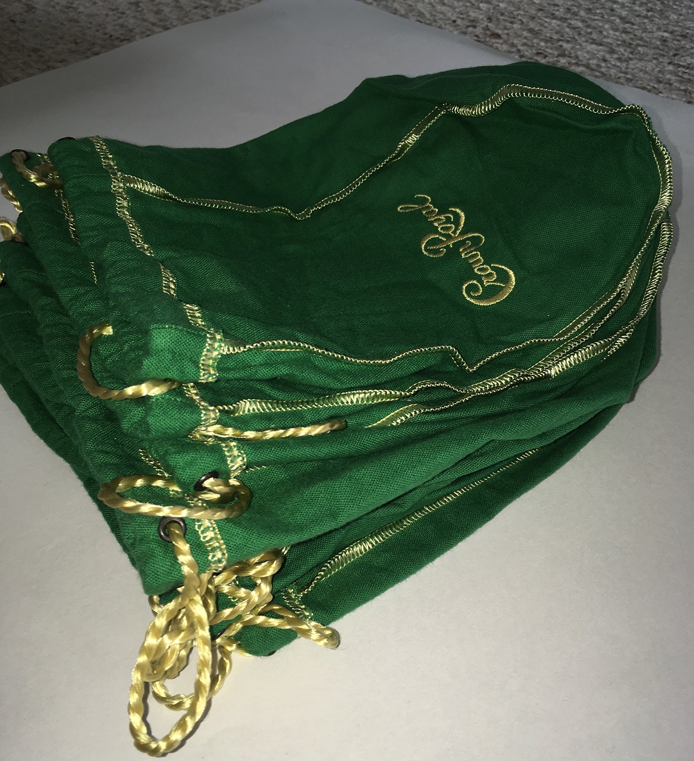 Pack of 10 Green Crown Royal Bags w/Gold Drawstrings from 1 Liter Bottles (9 inch x 5.5 inch) for Gift Bags, Carrying Card Games or Dice Bulk Fabric for quilting sewing or crafts (10)