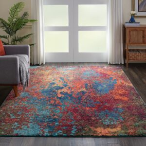 nourison celestial red/blue atlantic 7'10" x 10'6" area -rug, contemporary, abstract, easy -cleaning, non shedding, bed room, living room, dining room, kitchen, (8' x 11')