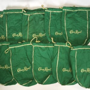 Pack of 10 Green Crown Royal Bags w/Gold Drawstrings from 1 Liter Bottles (9 inch x 5.5 inch) for Gift Bags, Carrying Card Games or Dice Bulk Fabric for quilting sewing or crafts (10)