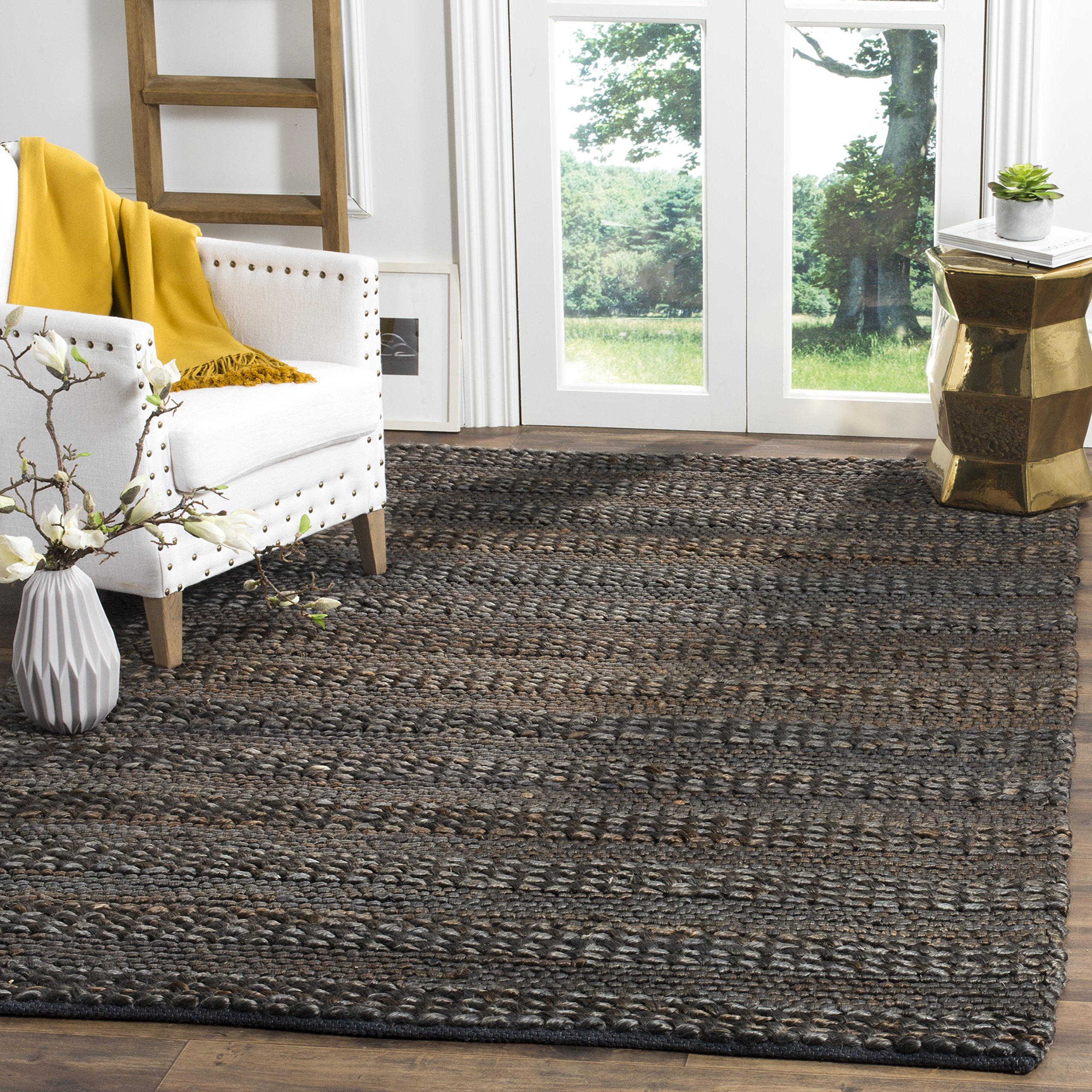 SAFAVIEH Natural Fiber Collection Area Rug - 6' x 9', Charcoal, Handmade Braided Woven Jute, Ideal for High Traffic Areas in Living Room, Bedroom (NF212C)