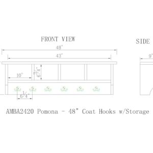 Pomona Industrial 48 in. Solid Wood & Metal Coat-Rack With 6 Strong Coat Hooks and 4 Cubbies- 10 in. w x 7 in. d x 6 3/4 in. h - Tool Organization and Garage Storage