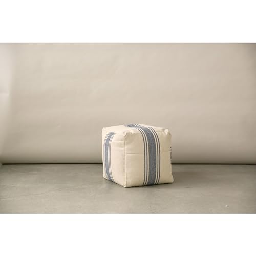 Cream Pouf with Blue Stripes