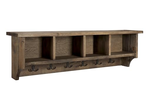 Pomona Industrial 48 in. Solid Wood & Metal Coat-Rack With 6 Strong Coat Hooks and 4 Cubbies- 10 in. w x 7 in. d x 6 3/4 in. h - Tool Organization and Garage Storage