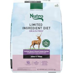 nutro limited ingredient diet adult dry dog food venison meal & sweet potato dog kibble, 22 lb. bag