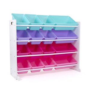 humble crew, white/blue/pink/purple extra-large toy organizer, 16 storage bins