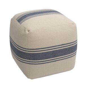 cream pouf with blue stripes