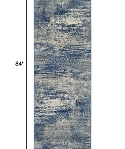 SAFAVIEH Evoke Collection 2'2" x 7' Navy/Ivory EVK272A Modern Abstract Non-Shedding Living Room Entryway Foyer Hallway Bedroom Runner Rug