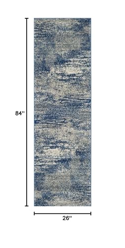 SAFAVIEH Evoke Collection 2'2" x 7' Navy/Ivory EVK272A Modern Abstract Non-Shedding Living Room Entryway Foyer Hallway Bedroom Runner Rug