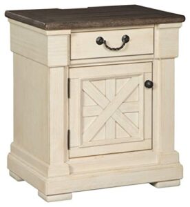 signature design by ashley bolanburg farmhouse 1 drawer nightstand with outlets & usb charging ports, antique white