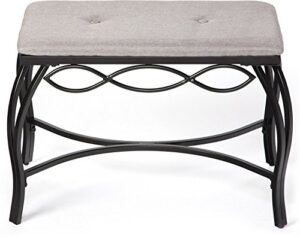 mango steam heather gray shoe bench - vanity seat for makeup room, dressing stool, entryway bench - powder coated, upholstered, space saving