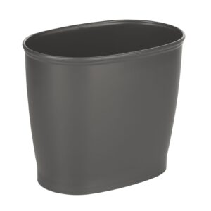 mDesign Plastic Oval Small 2.25 Gallon/8.5 Liter Trash Can Wastebasket, Garbage Container Bin for Bathroom, Kitchen, Office, Dorm - Holds Waste, Refuse, Recycling, Hyde Collection, Charcoal Gray