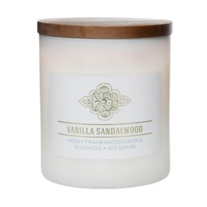 vanilla sandalwood scented jar candle, wellness collection, relaxing aromatherapy candle, 2 wick white jar soy blend wax candle for home, 60hr burn, 16 oz - usa poured