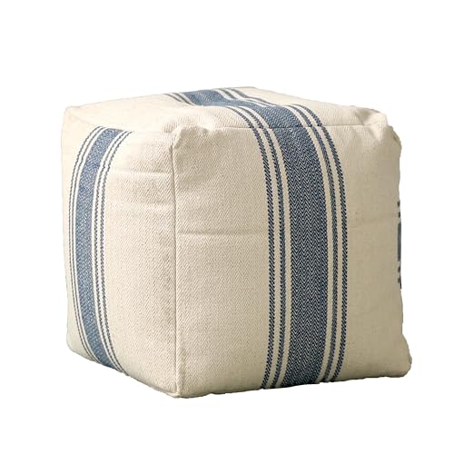 Cream Pouf with Blue Stripes