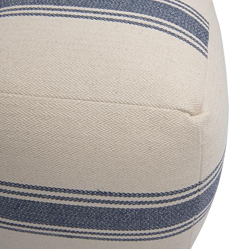 Cream Pouf with Blue Stripes