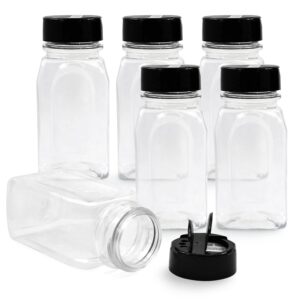 royalhouse 6 pack 9.5 oz plastic spice jars with black cap, clear and safe plastic bottle containers with shaker lids for storing spice, herbs and seasoning powders, bpa free, made in usa