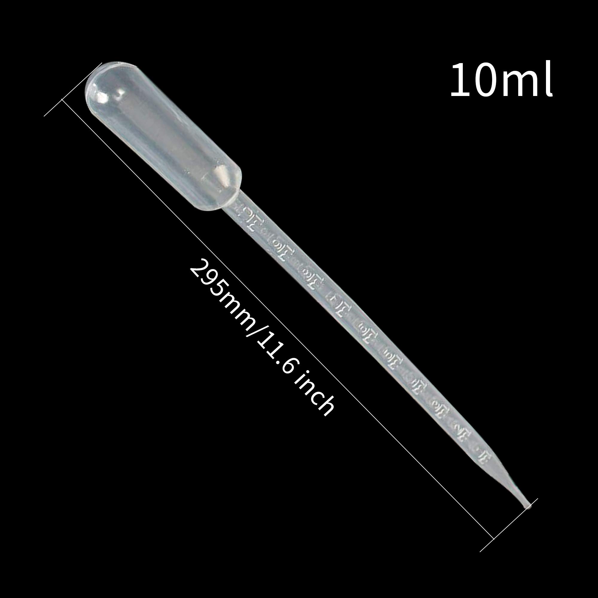 GLE2016 Clear White Plastic Liquid Dropper Pasteur Disposable Graduated Transfer Pipettes Pipetting 10ML(100 Pack)