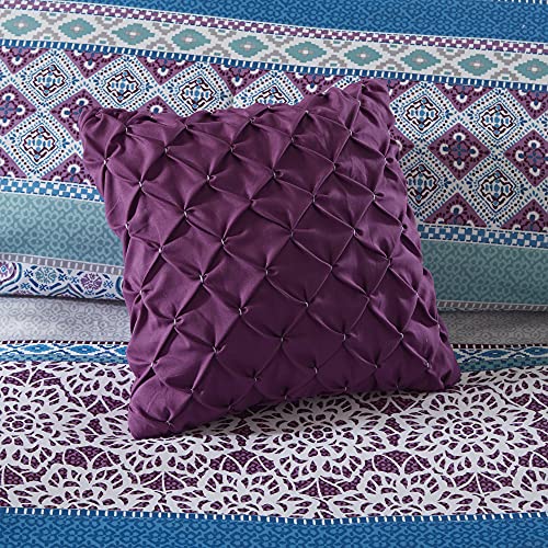 Intelligent Design Cozy Comforter Set Casual Boho Pieced Design, Modern All Season Bedding Set with Matching Sham, Decorative Pillow, Full/Queen, Joni Purple 5 Piece (ID10-1099)