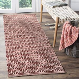 safavieh montauk collection runner rug - 2'3" x 8', ivory & red, handmade flat weave boho farmhouse cotton, ideal for high traffic areas in living room, bedroom (mtk341c)