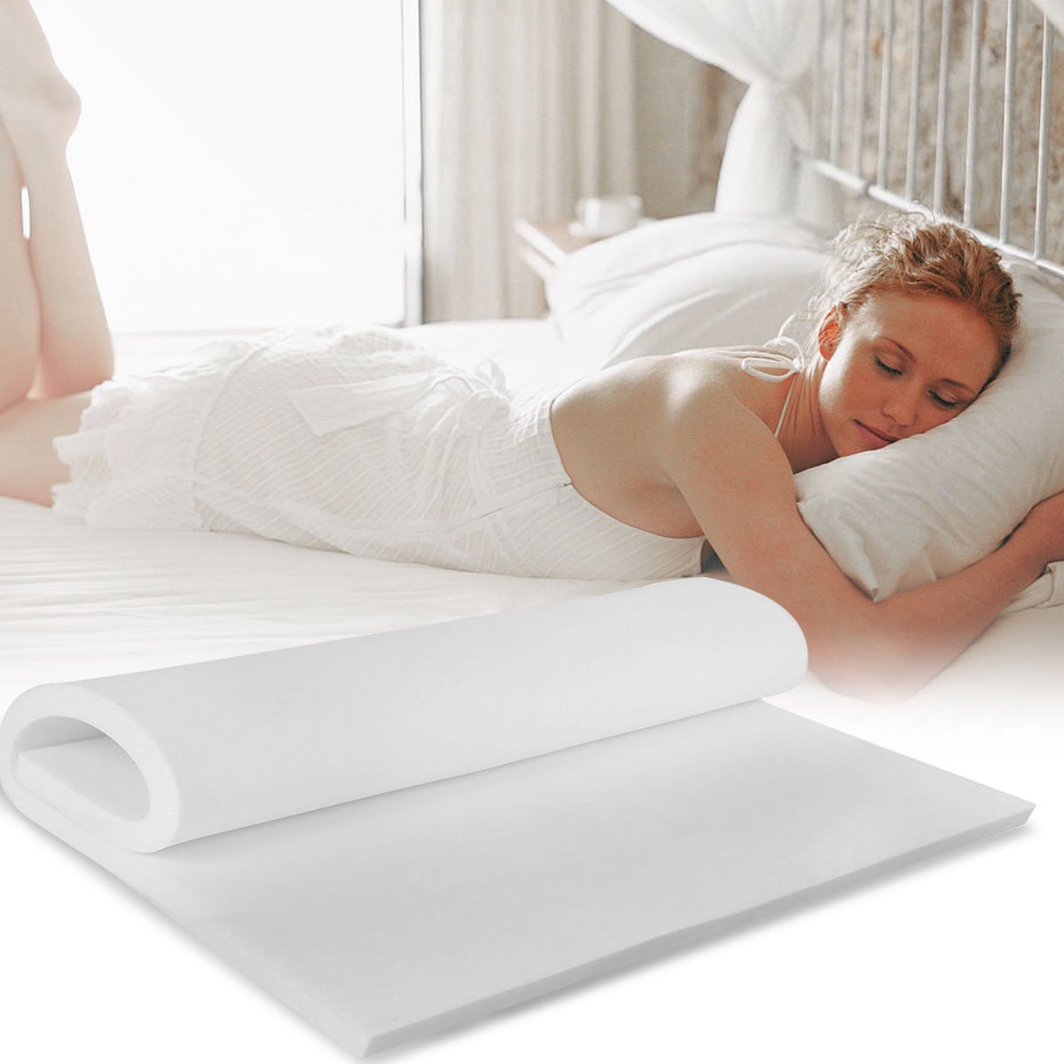 Giantex White 45D Memory Sponge Memory Foam Mattress Pad Bed Topper (King Size(80.0"X76.0"), 4" Thickness)